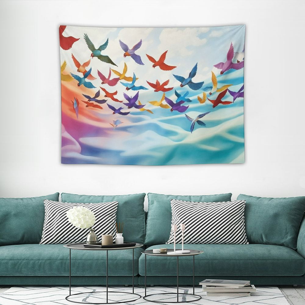 COMIO Birds Tapestry, Colorful Illustration of Flying Birds Against ...