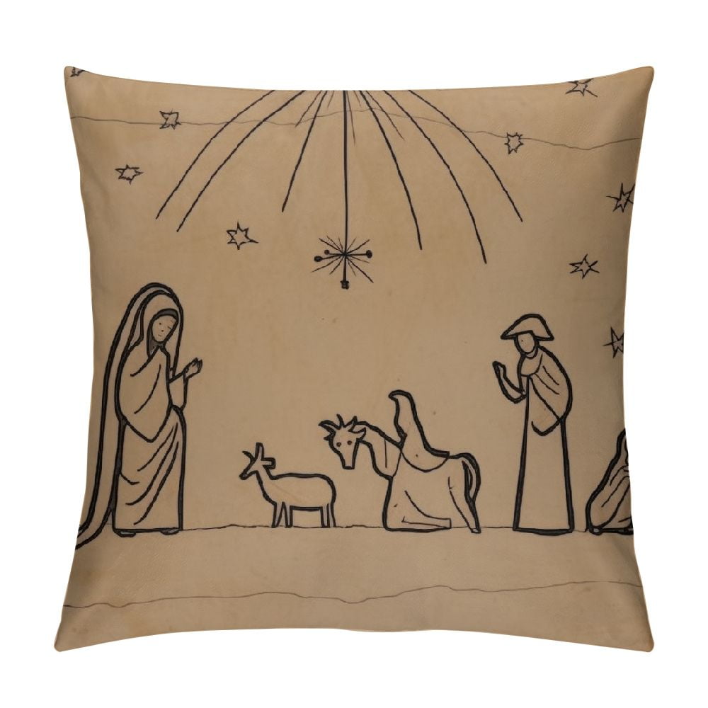COMIO Birth of Jesus Line Art Christmas Pillow Covers , Nativity Decor ...