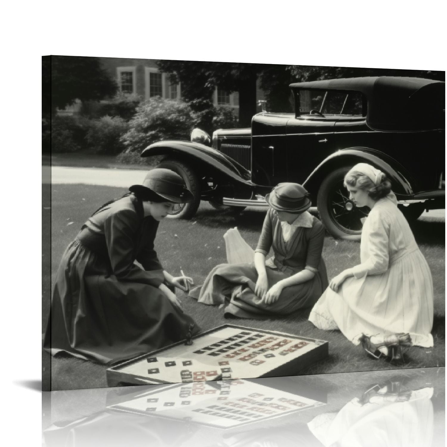 COMIO Black And White Art Old Photo Female Mahjong Life Wall Art Canvas ...