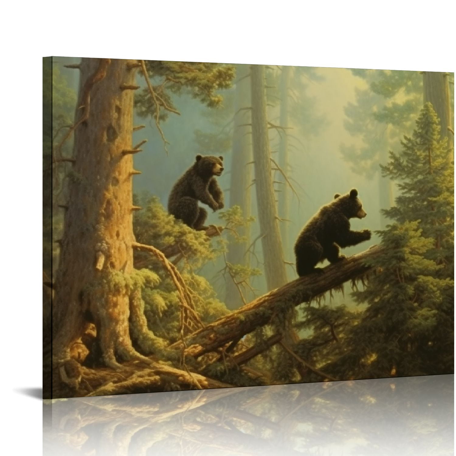 COMIO Black Bear Wall Art Prints Framed Canvas Retro Morning in a Pine ...