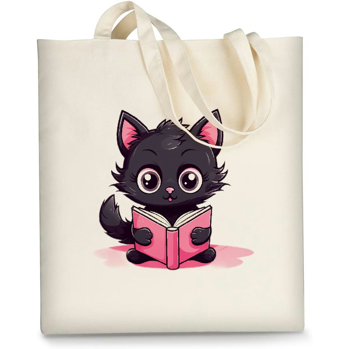 COMIO Black Cat Laying on a Book (2) Portable Tote Bag Canvas Tote Bag ...