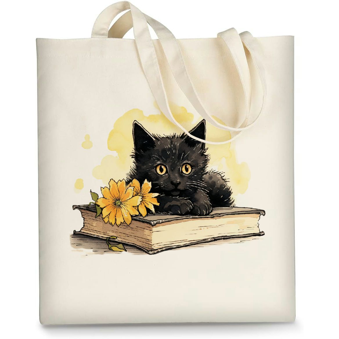 COMIO Black Cat Laying on a Book (5) Portable Tote Bag Canvas Tote Bag ...