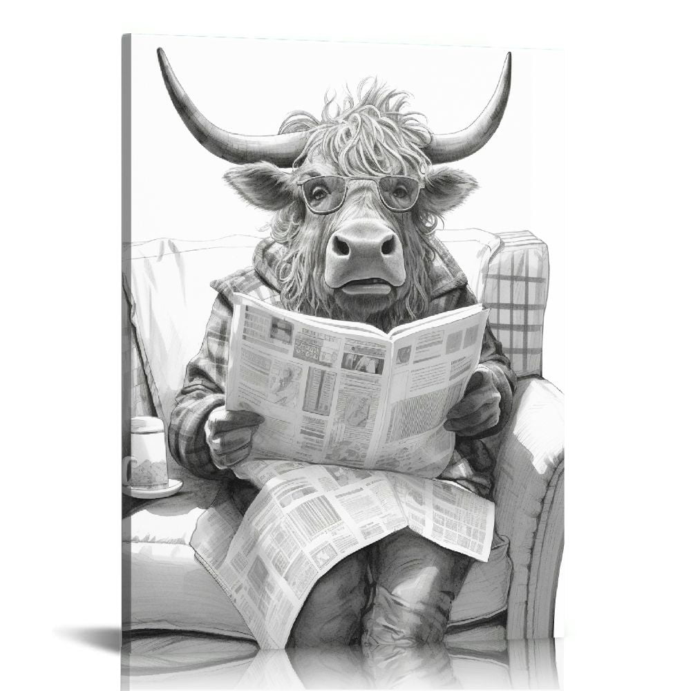 COMIO Black Framed Bathroom Decor - Funny Highland Cow Wall Art Cow In ...