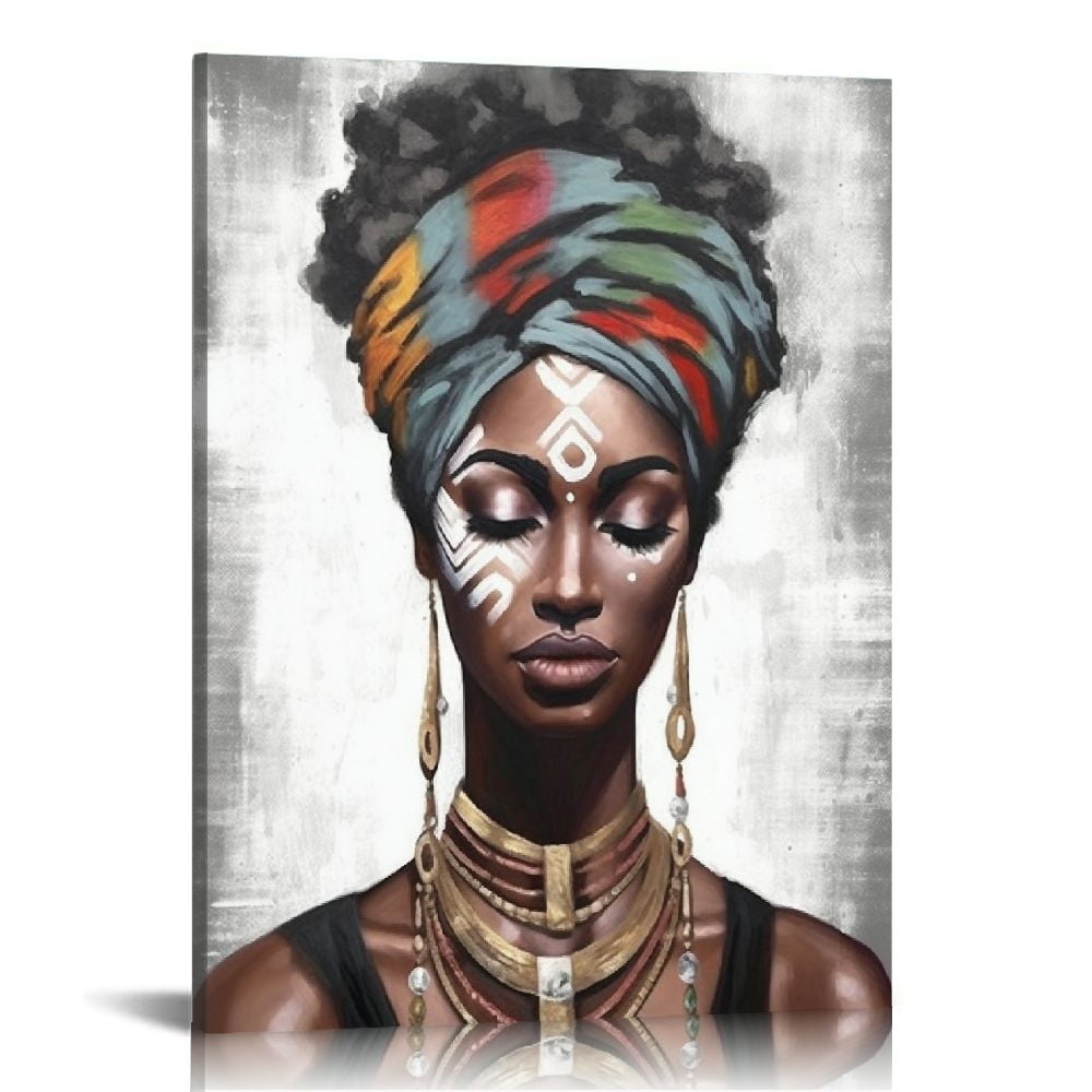 COMIO Black Girl Canvas Wall Art - African American Wall Art Framed Painting Fashion Wall Decor ...