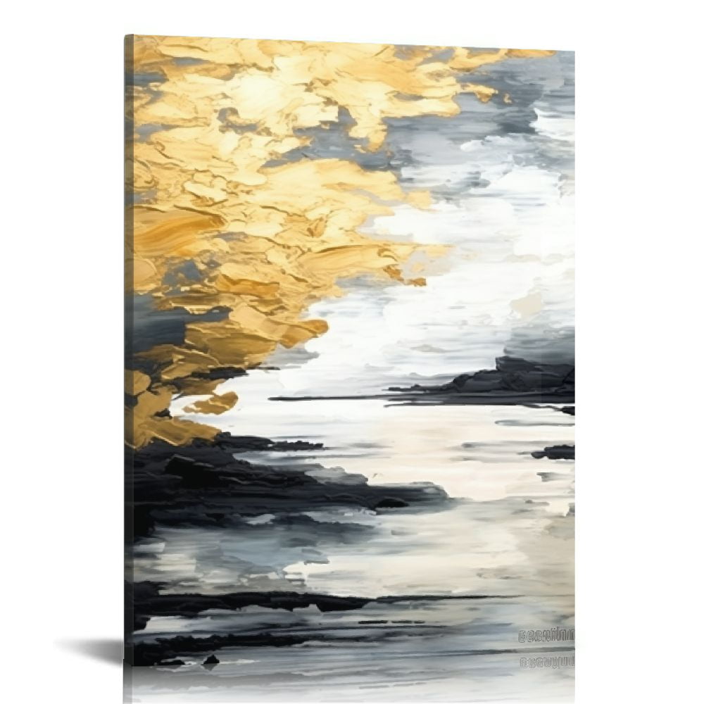 COMIO Black and Gold Abstract Canvas Wall Art Gold Foil Abstract Canvas ...