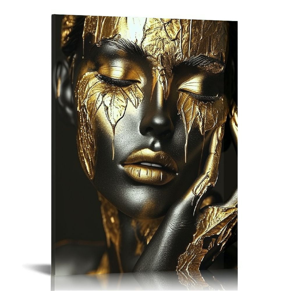 COMIO Black Gold African American Woman Canvas Wall Art Golden Black ...