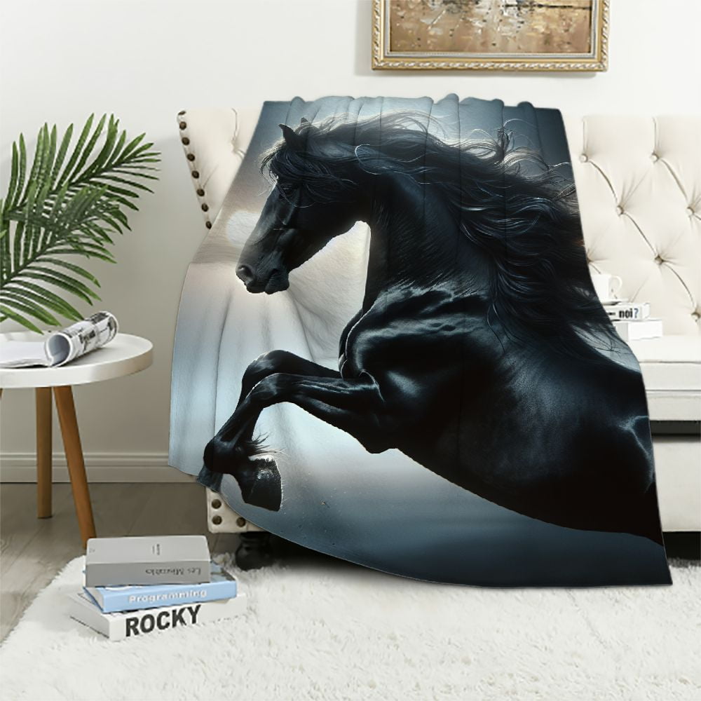 COMIO Black Horse Blanket Exotic Tribal Style Throw Blanket Animal ...