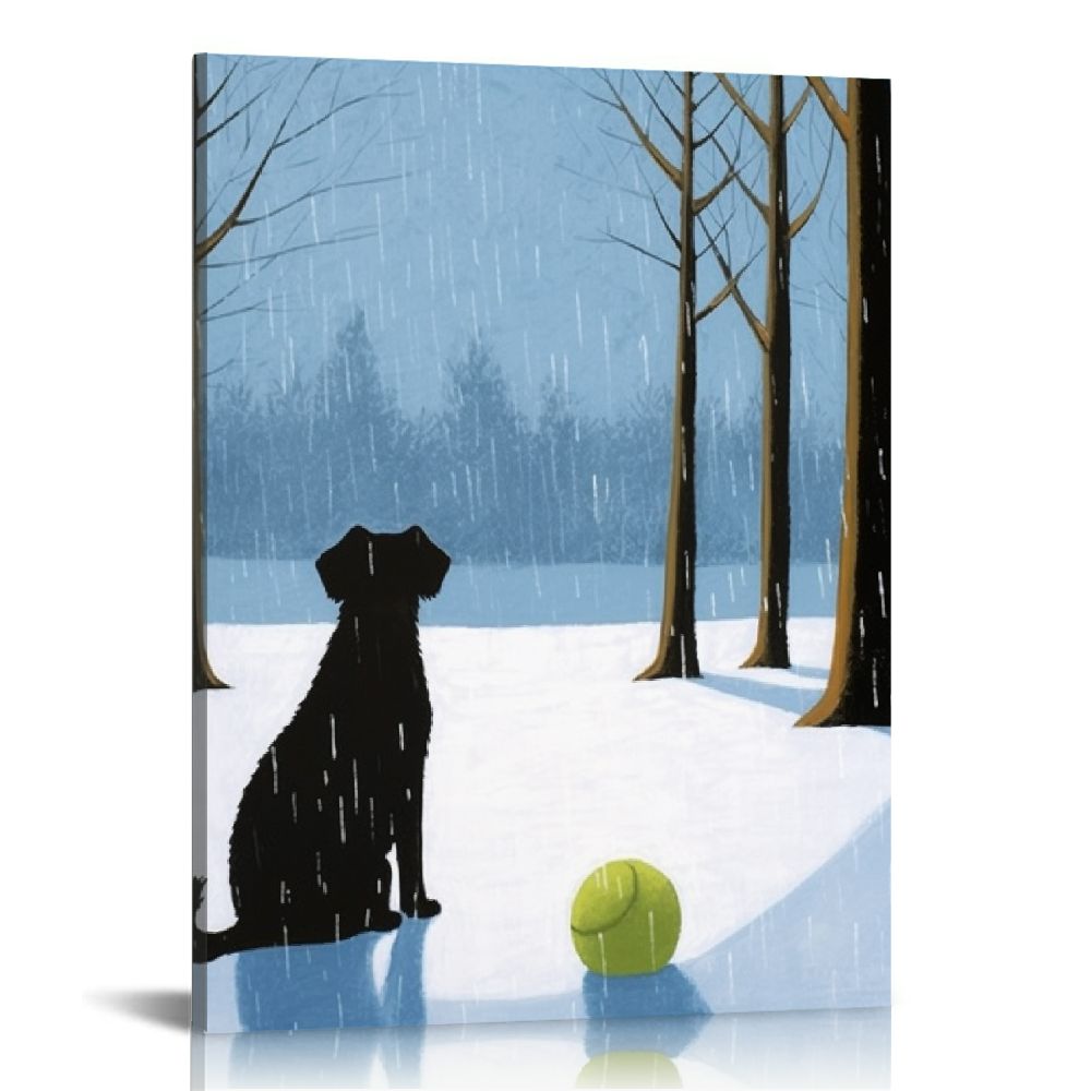 COMIO Black Lab Labrador Retriever DOG Winter Art print FALLING SNOW ...