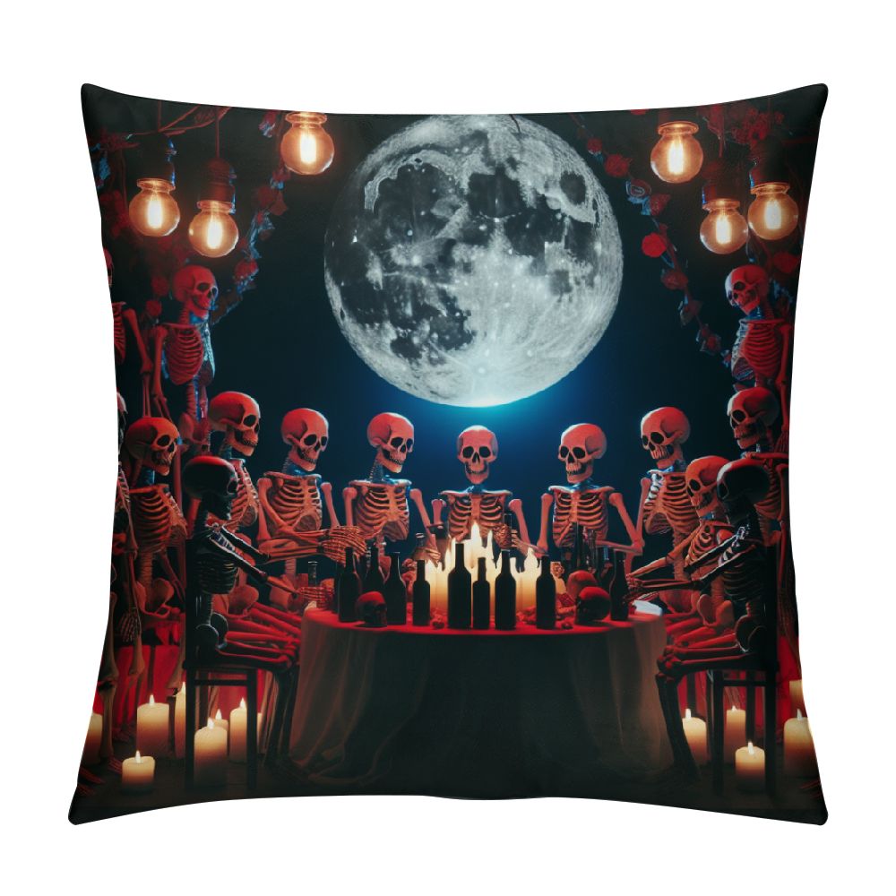 QZHH Black Skull Throw Pillow Cover Sun Party Beer Gothic Spooky ...