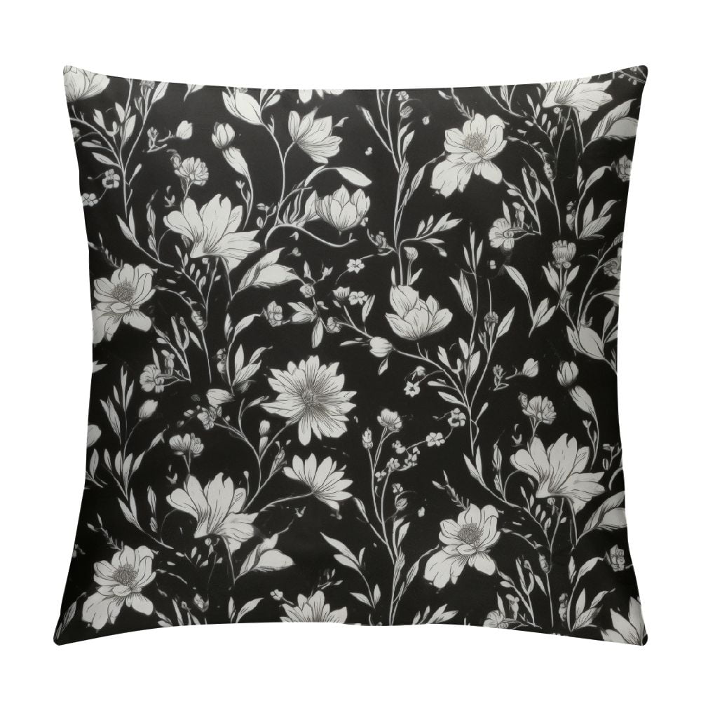COMIO Black and Whie Floral Pillow Covers Block Print Daisy Flower ...