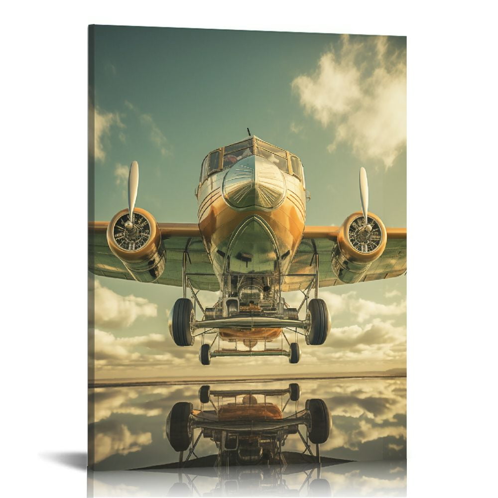 COMIO Black and White Canvas Wall Art Airplane Radial Engine Pictures ...