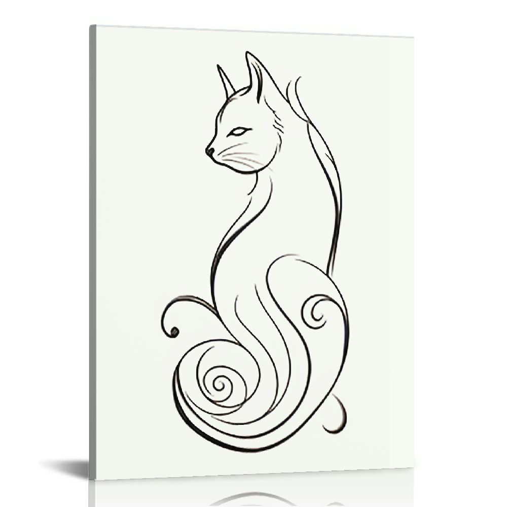 COMIO Black and White Cat Canvas Wall Art Cat Line Art Prints ...