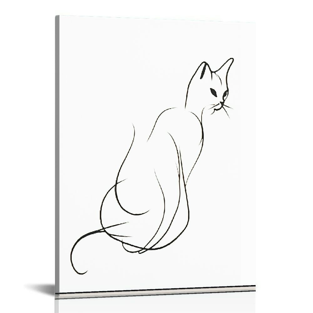 COMIO Black and White Cat Canvas Wall Art Cat Line Art Prints ...