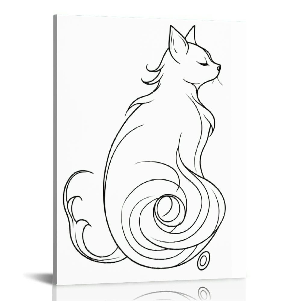 COMIO Black and White Cat Canvas Wall Art Cat Line Art Prints ...