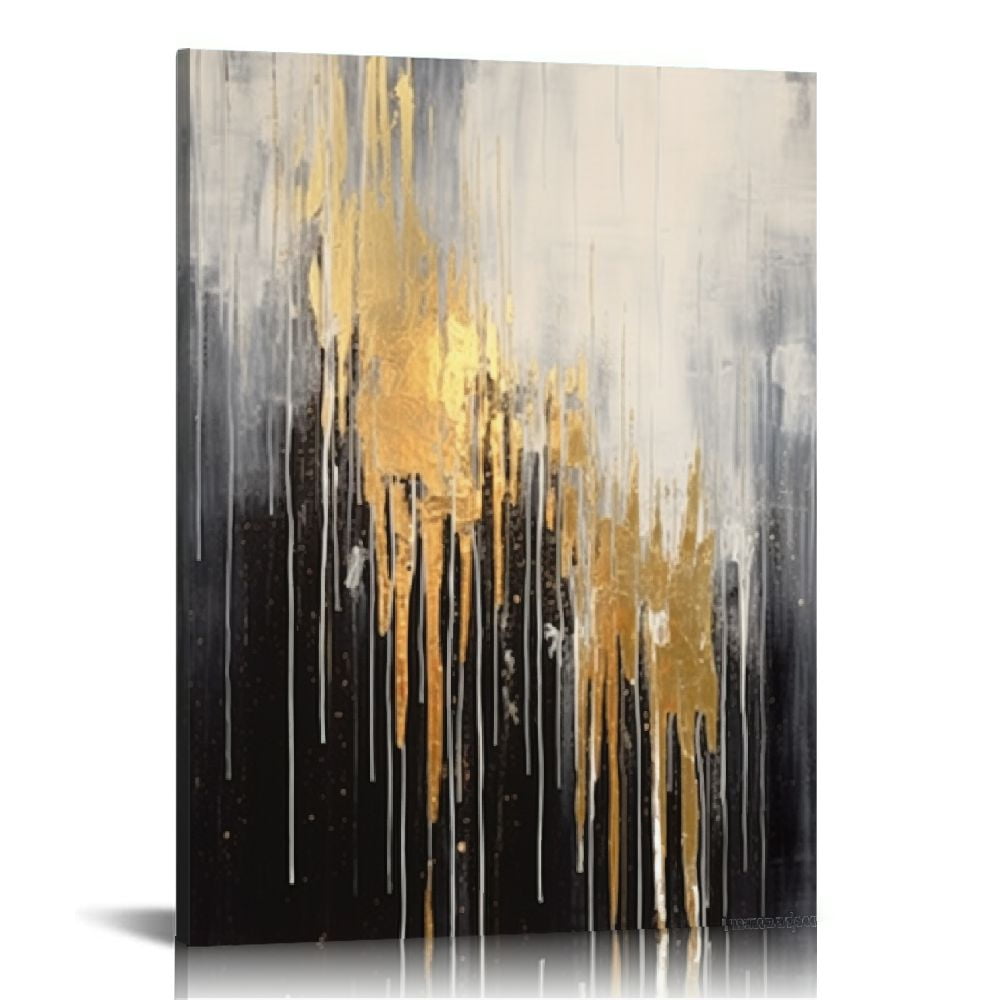 COMIO Black White Gold Abstract Wall Art Black and Gold Abstract ...