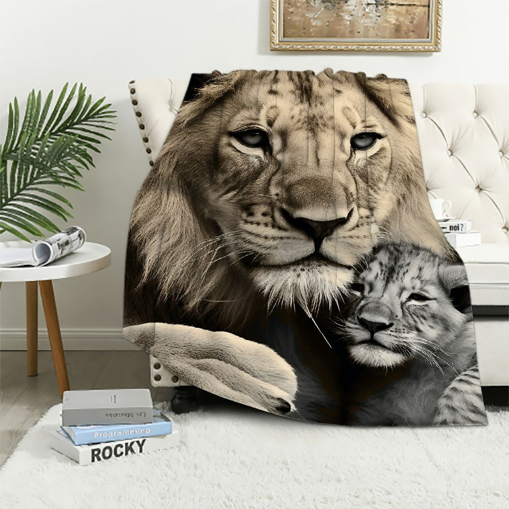 COMIO Black and White Lion Throw Blanket Lion and Lion Cub Animal ...