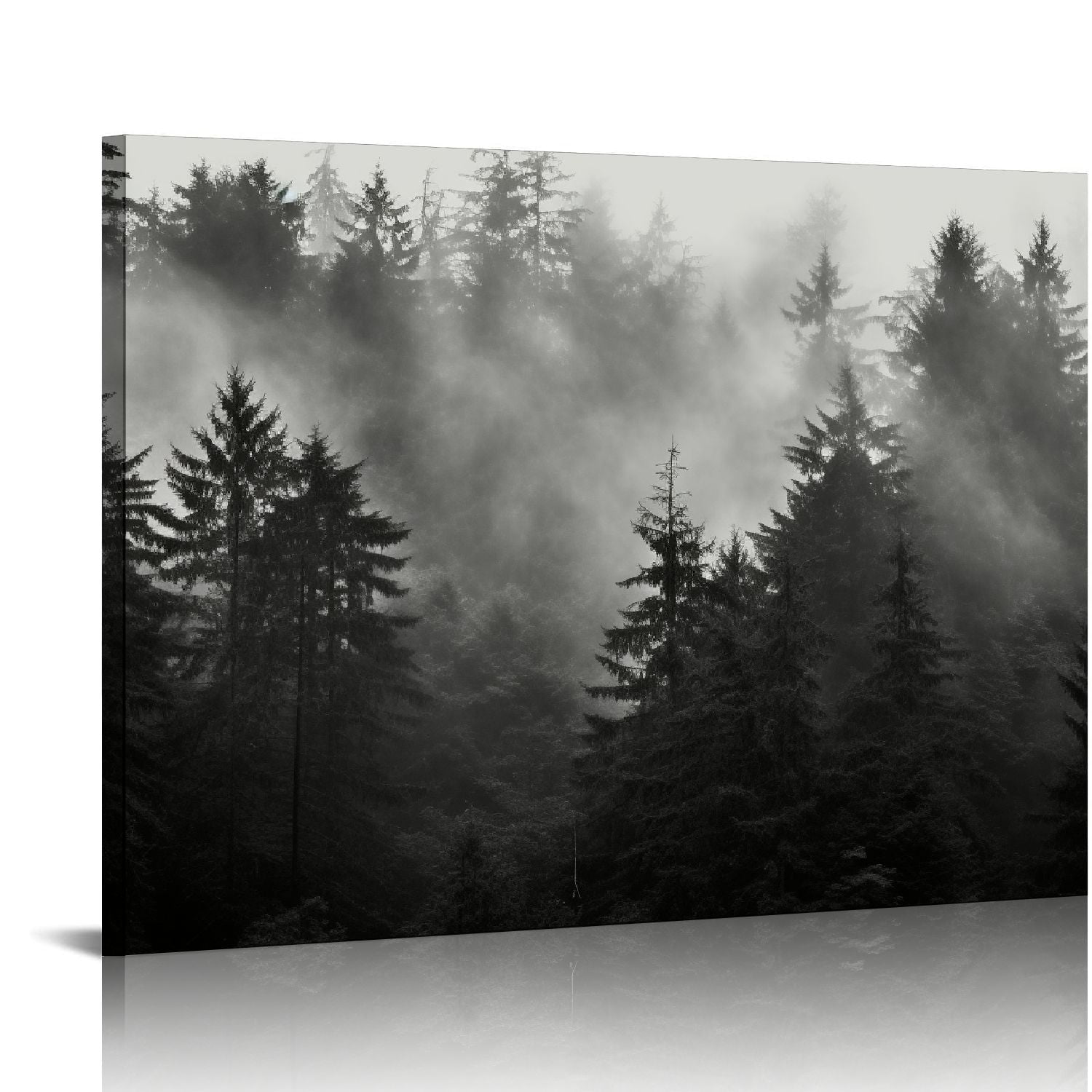 COMIO Black and White Misty Foggy Mountain Landscape Canvas Wall Art - Breathtaking Scene of Fir ...