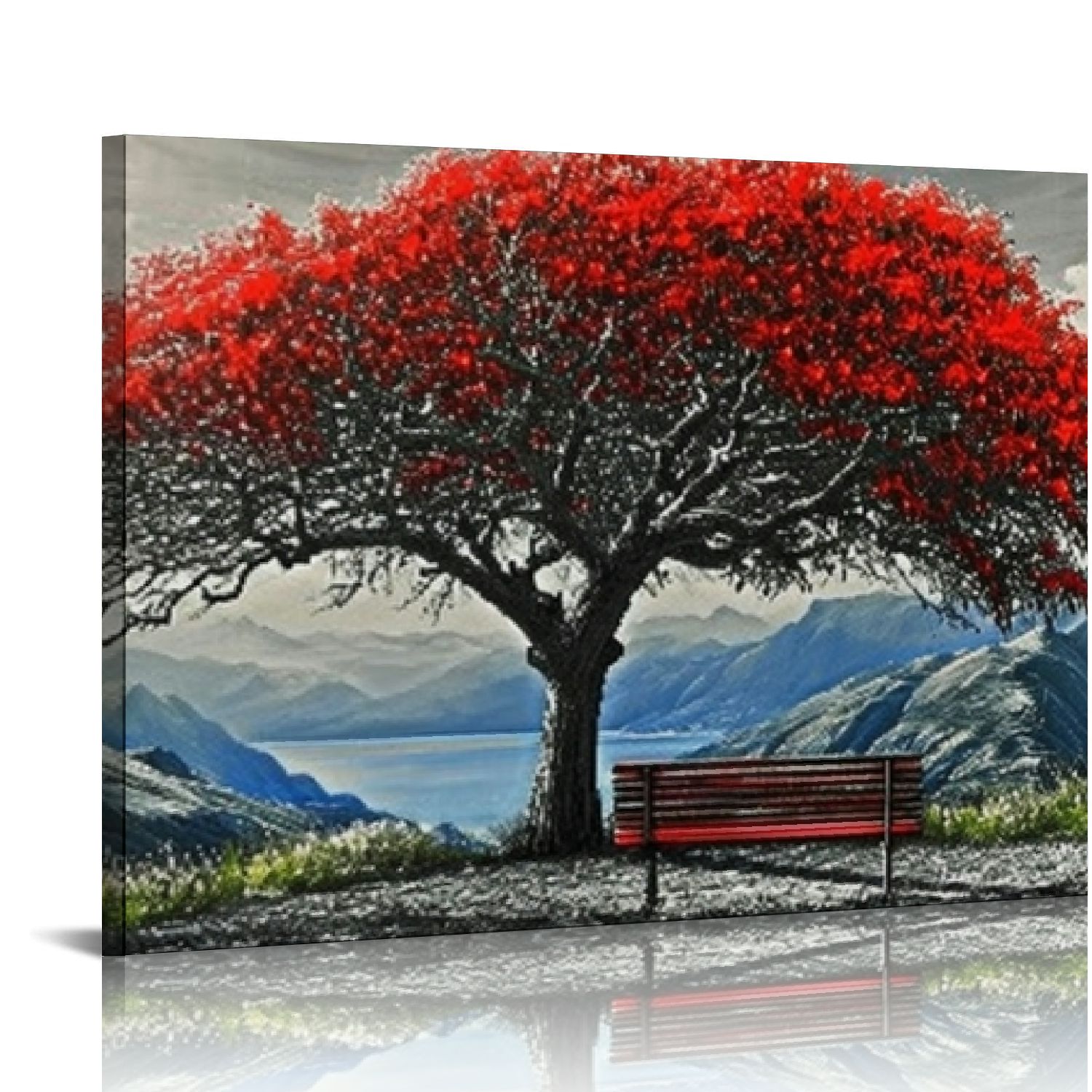 COMIO Black and White Red Tree Wall Art Canvas Print Picture Red Tree ...