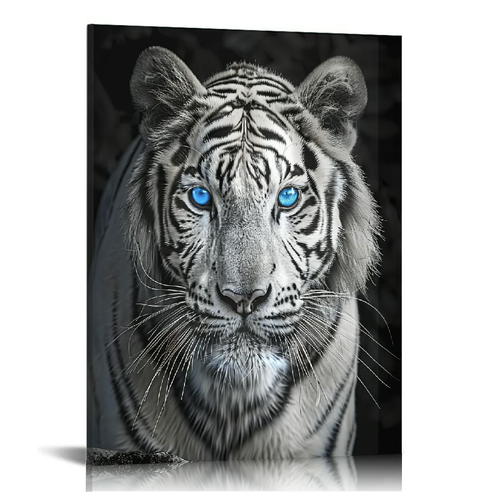 COMIO Black and White Tiger Canvas Wall Art Modern Wildlife Pictures ...