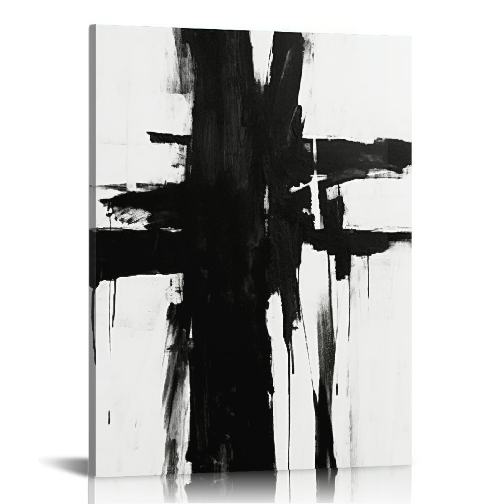 COMIO Black and White Abstract Canvas Wall Art Prints Textured Painting ...