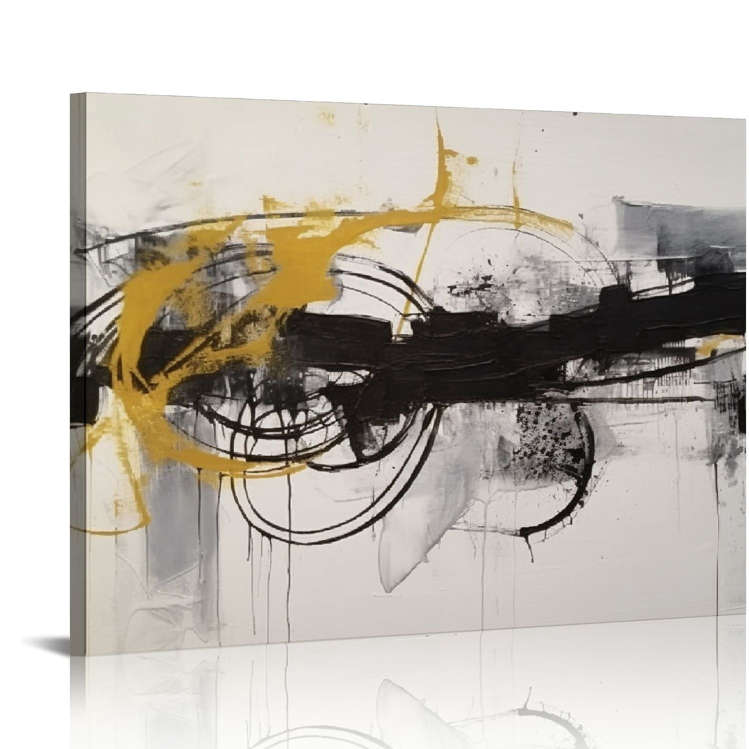 COMIO Black and White Abstract Gold Foil Textured Canvas Wall Art for ...
