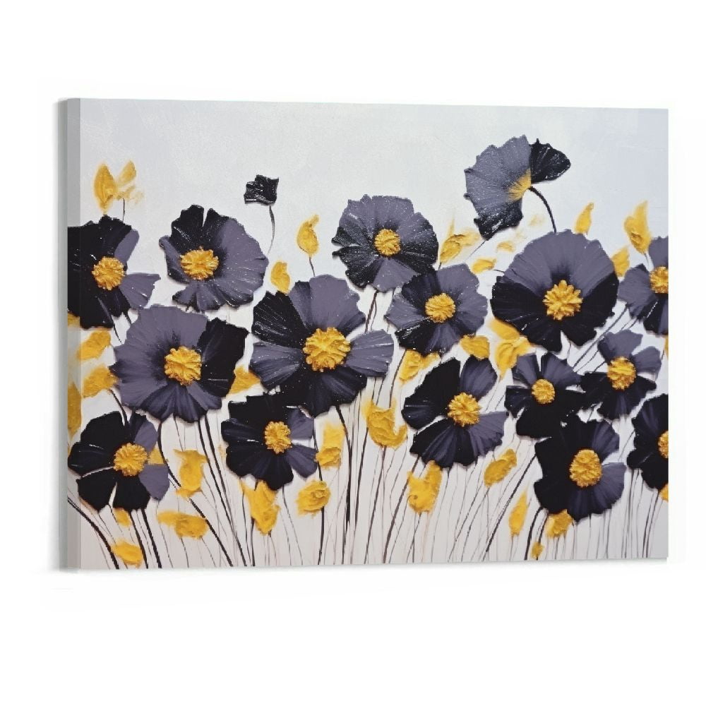 COMIO Black and White Flower Painting - Floral Canvas Wall Art - Large ...