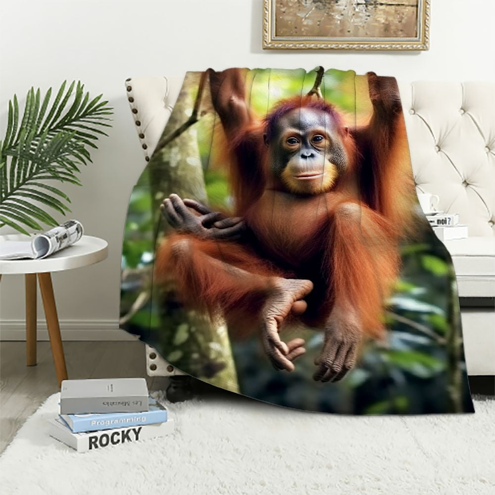 COMIO Blanket Comfort Warmth Soft Orangutan and Baby Waving Monkey ...