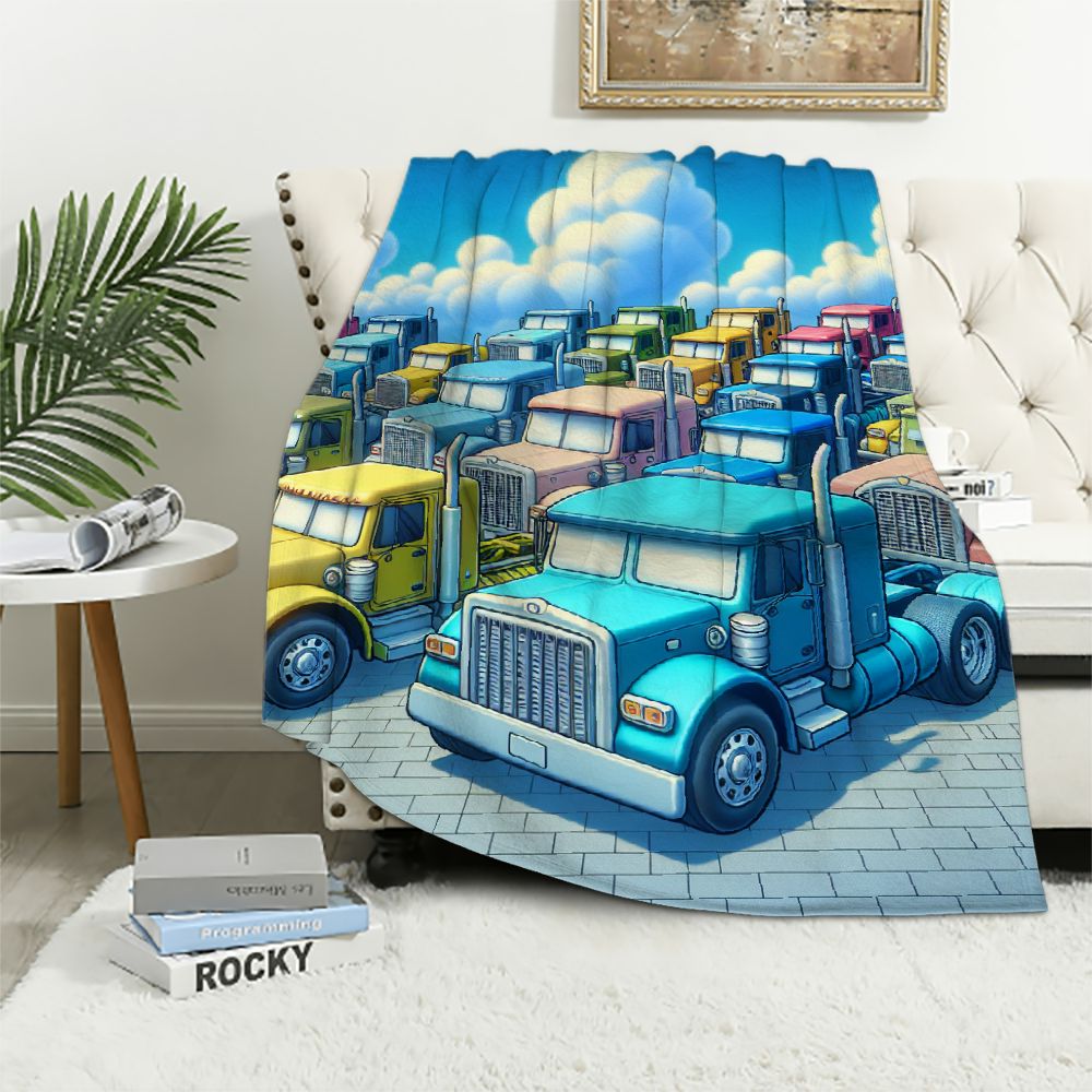 COMIO Blanket-Lovely -Themed Throw Blanket, Pet-Friendly and Cozy Throw, Beep Beep Beep Truck ...