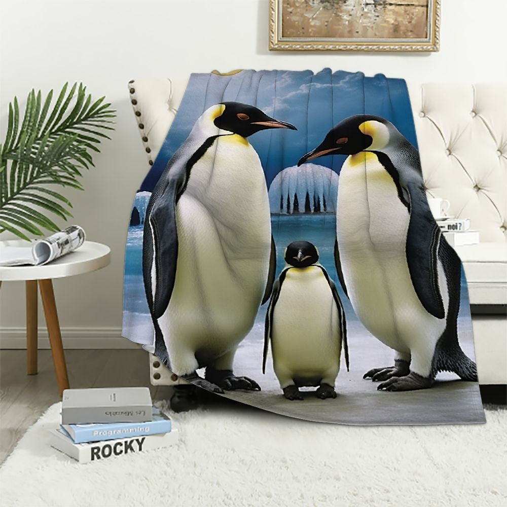COMIO Blanket Soft Fluffy Flannel Throw Blue Sky Penguin - Walmart.com