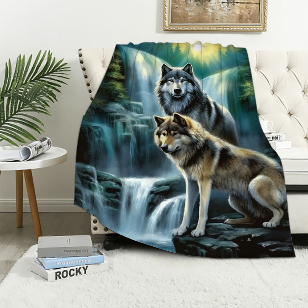 COMIO Blanket Soft Fluffy Throw for Sofa Bed Moon Wolf Green - Walmart.com