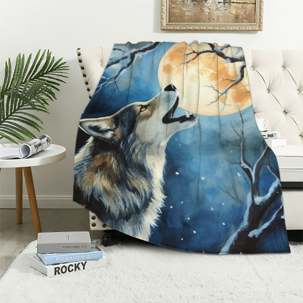 COMIO Blanket White Wolf Wolves Howling Flannel Blanket (Universal 1 ...