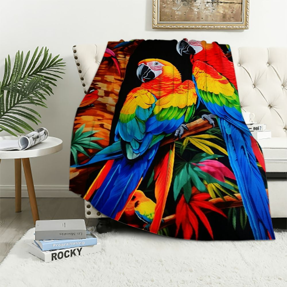 COMIO Blanket with Birds - Red Parrot Throw Blanket for Couch Bed ...