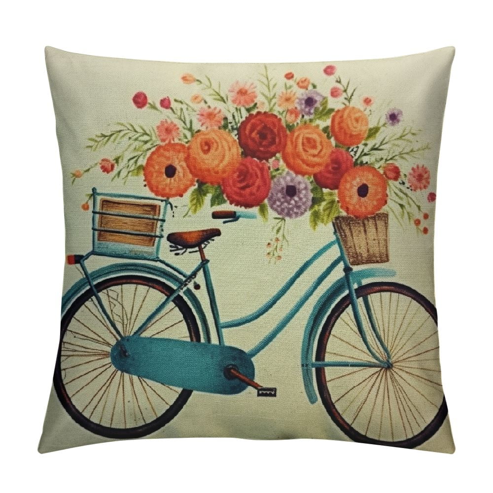 COMIO Blue Bicycle Pillows Decorative Throw Pillow Cover Vintage ...