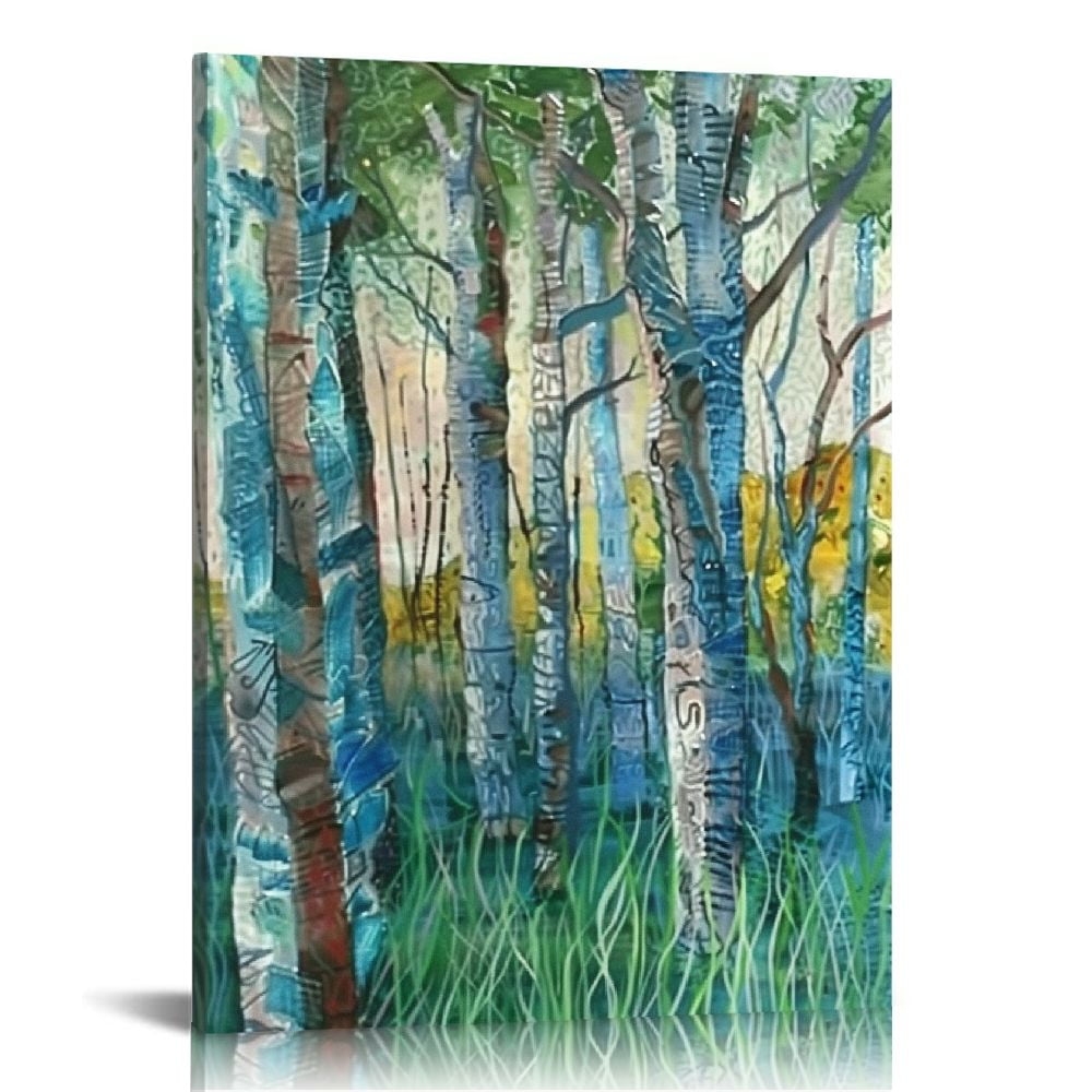 COMIO Blue Birch Trees Wall Art Forest Landscape Picture Modern Canvas ...