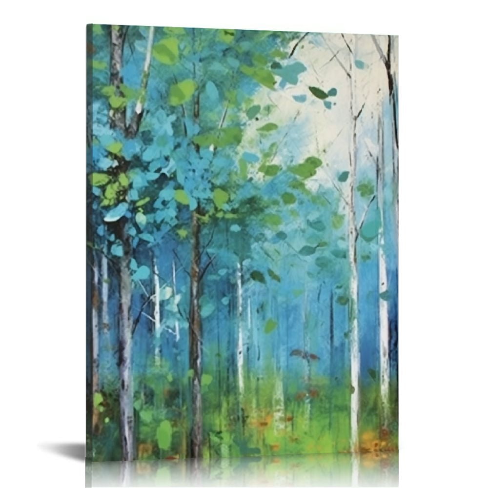 COMIO Blue Birch Trees Wall Art Forest Landscape Picture Modern Canvas ...