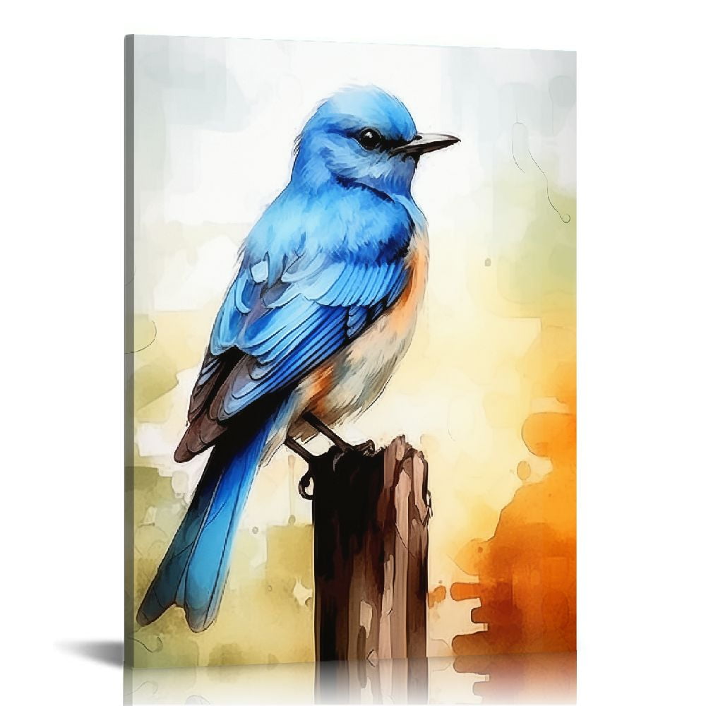 COMIO Blue Bird Wall Art Bird Pictures Wall Decor Canvas Print Sparrow ...