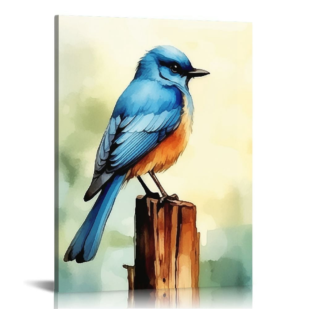 COMIO Blue Bird Wall Art Bird Pictures Wall Decor Canvas Print Sparrow ...