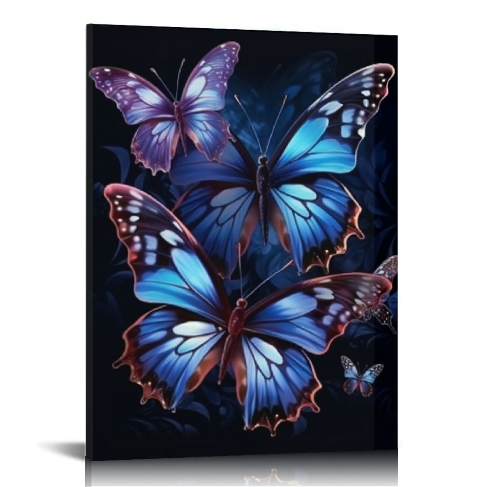 COMIO Blue Butterfly Poster Fantasy Wall Art,Colorful Natural Landscape ...