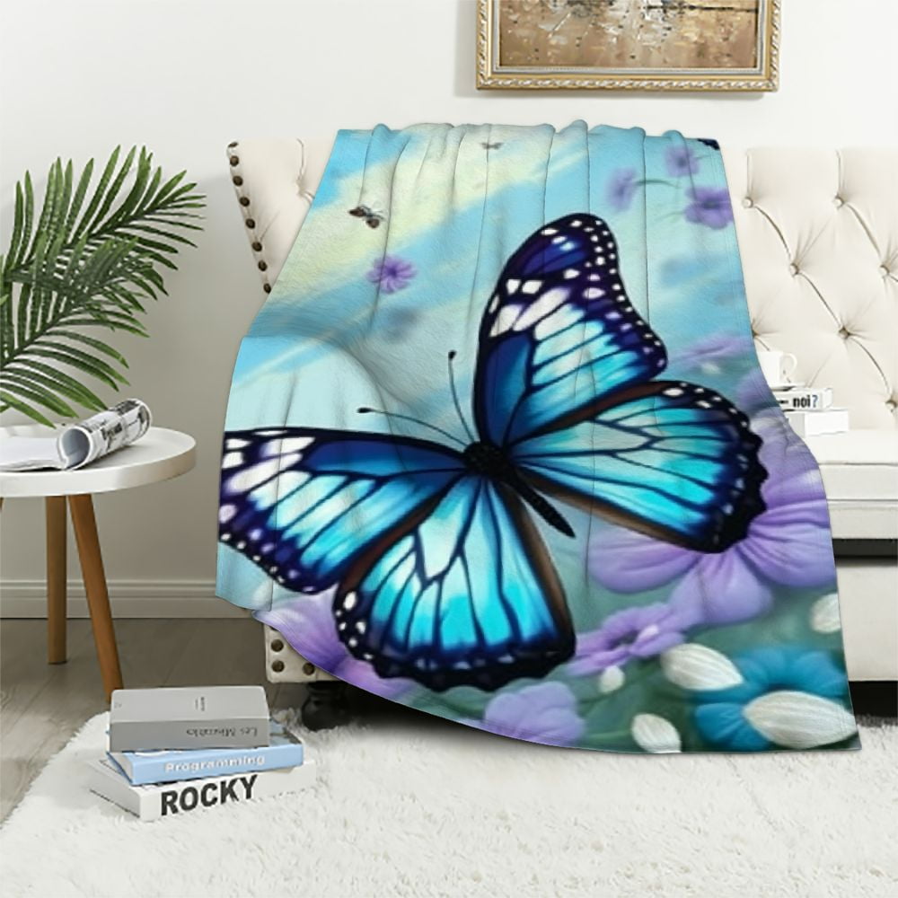 COMIO Blue Butterfly Soft Throw Blanket All Season Microplush Thick ...