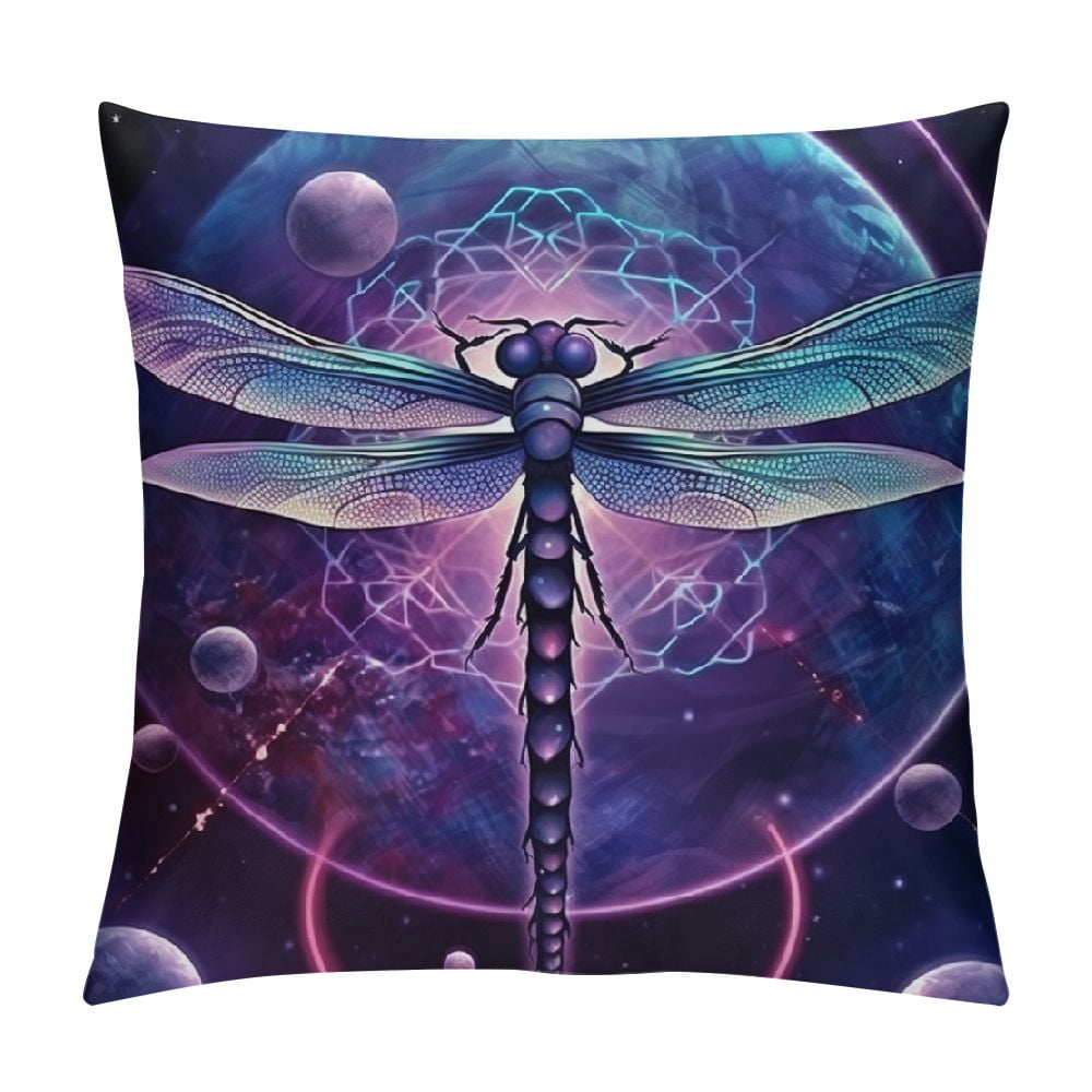 QZHH Blue Dragonfly on Purple Background Pattern，Pillow Cute Design ...