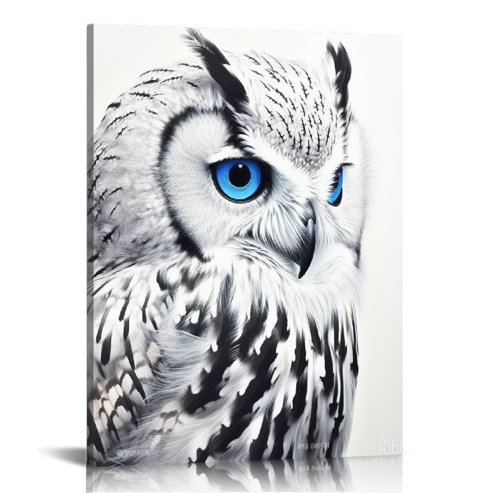 COMIO Blue Eyed Owl Wall Art Poster Painting Black and White Decor ...