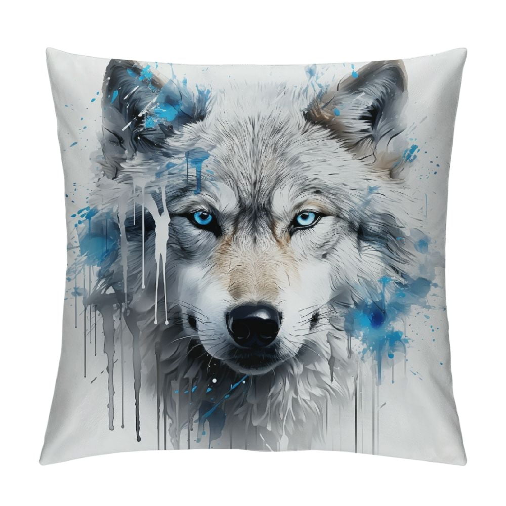 MLJA Blue-Eyed Wolf Printed Twin Sides Decorative Throw Pillow Cushion ...