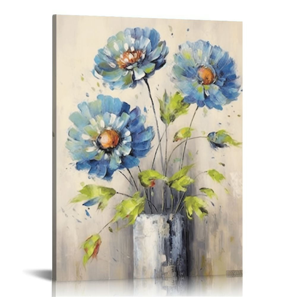 COMIO Blue Flower Canvas Wall Art: Bathroom Bedroom Abstract Lotus ...