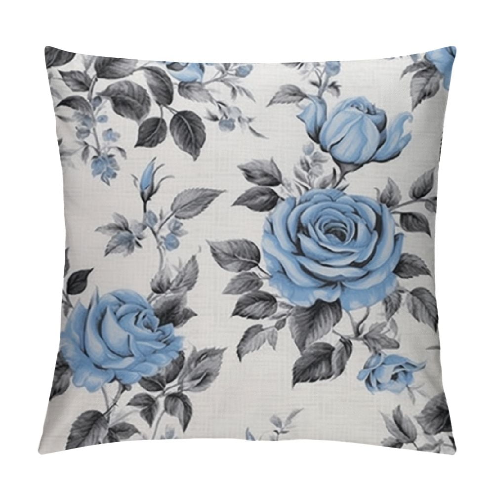 Comio Blue Flowers And Leaves Decorative Throw Pillow Case Watercolor