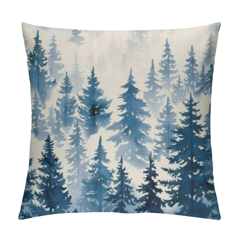 COMIO Blue Forest Tree Pillow Covers Watercolor Nature Landscape ...