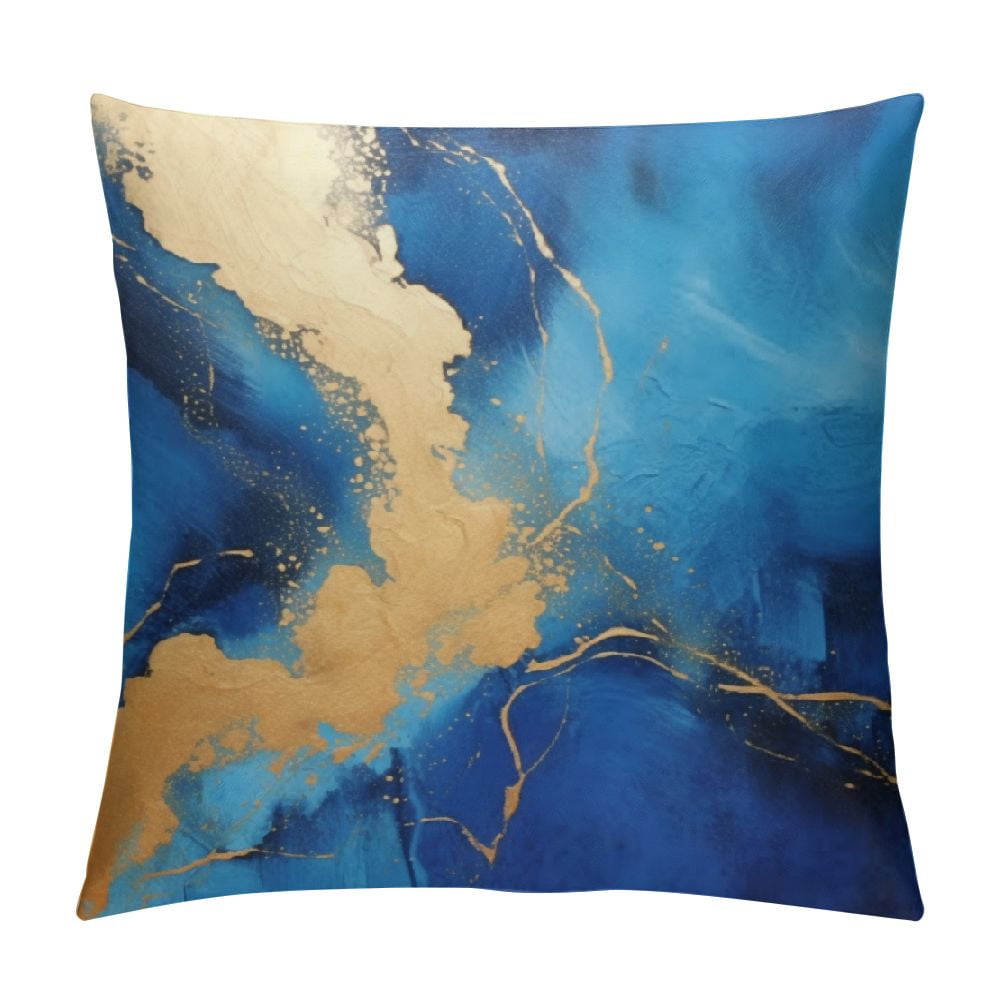COMIO Blue Golden Marble Background Throw Pillow Covers Marbled Surface ...