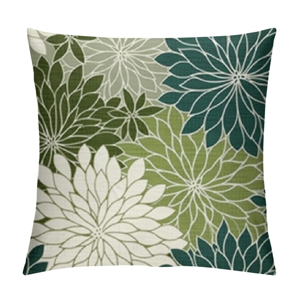 COMIO Blue Green Dahlia Pillow Covers Spring Geometric Teal Floral ...