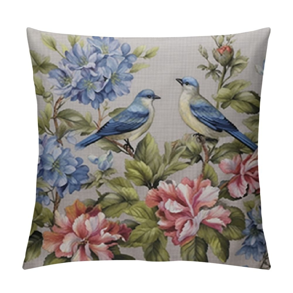 Comio Blue Green Floral Pillow Covers Spring Plant Flowers Hydrangea