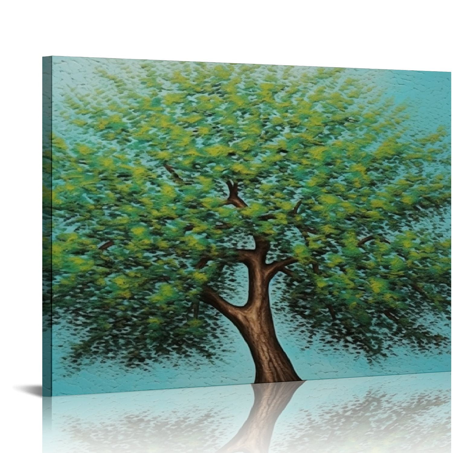 COMIO Blue and Green Tree Oil Painting On Canvas 3D Texture Abstract ...