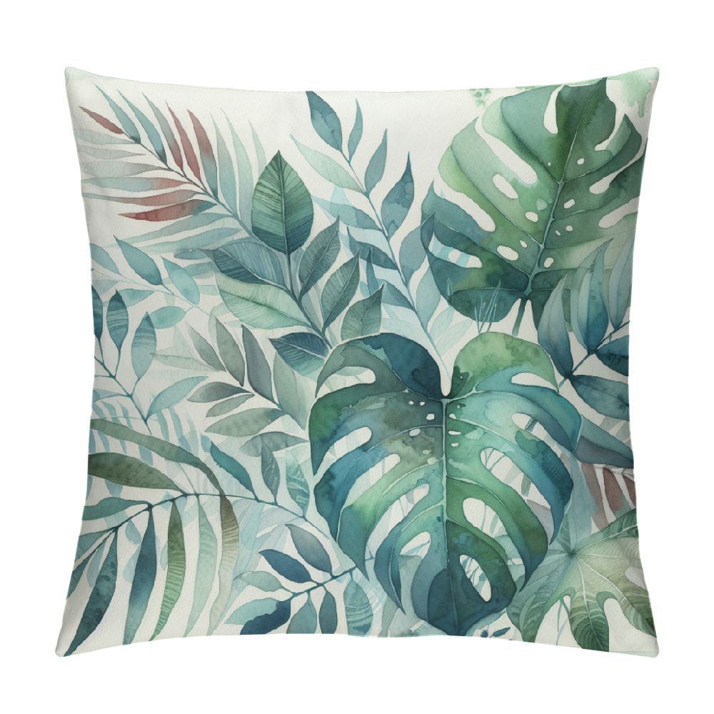 COMIO Blue Green Tropical Pillow Covers Summer Palm Monstera Leaf ...